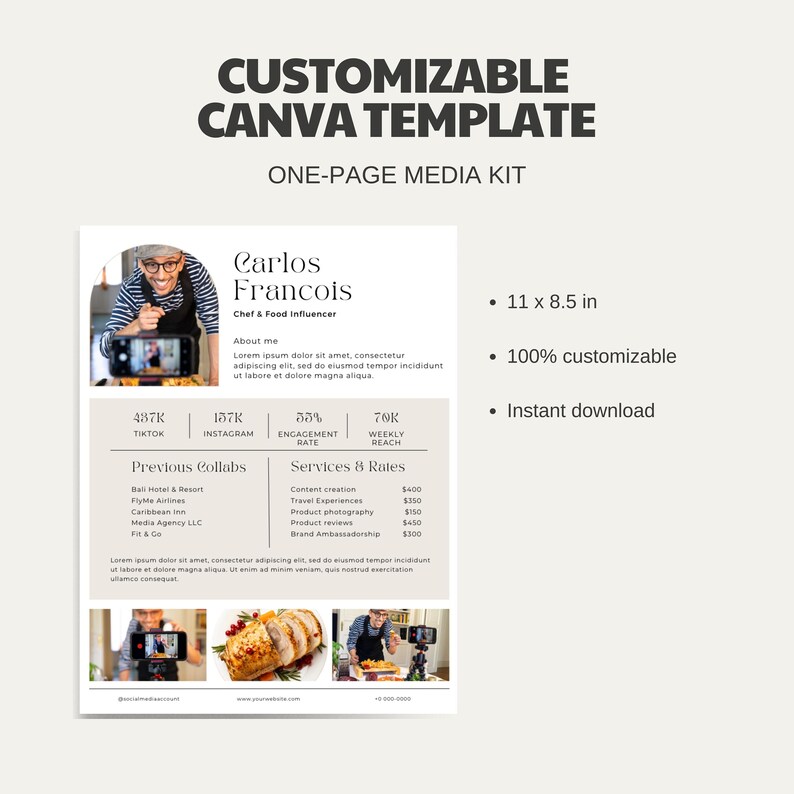 One Page Media Kit Template | Influencer Outreach | Instagram ...