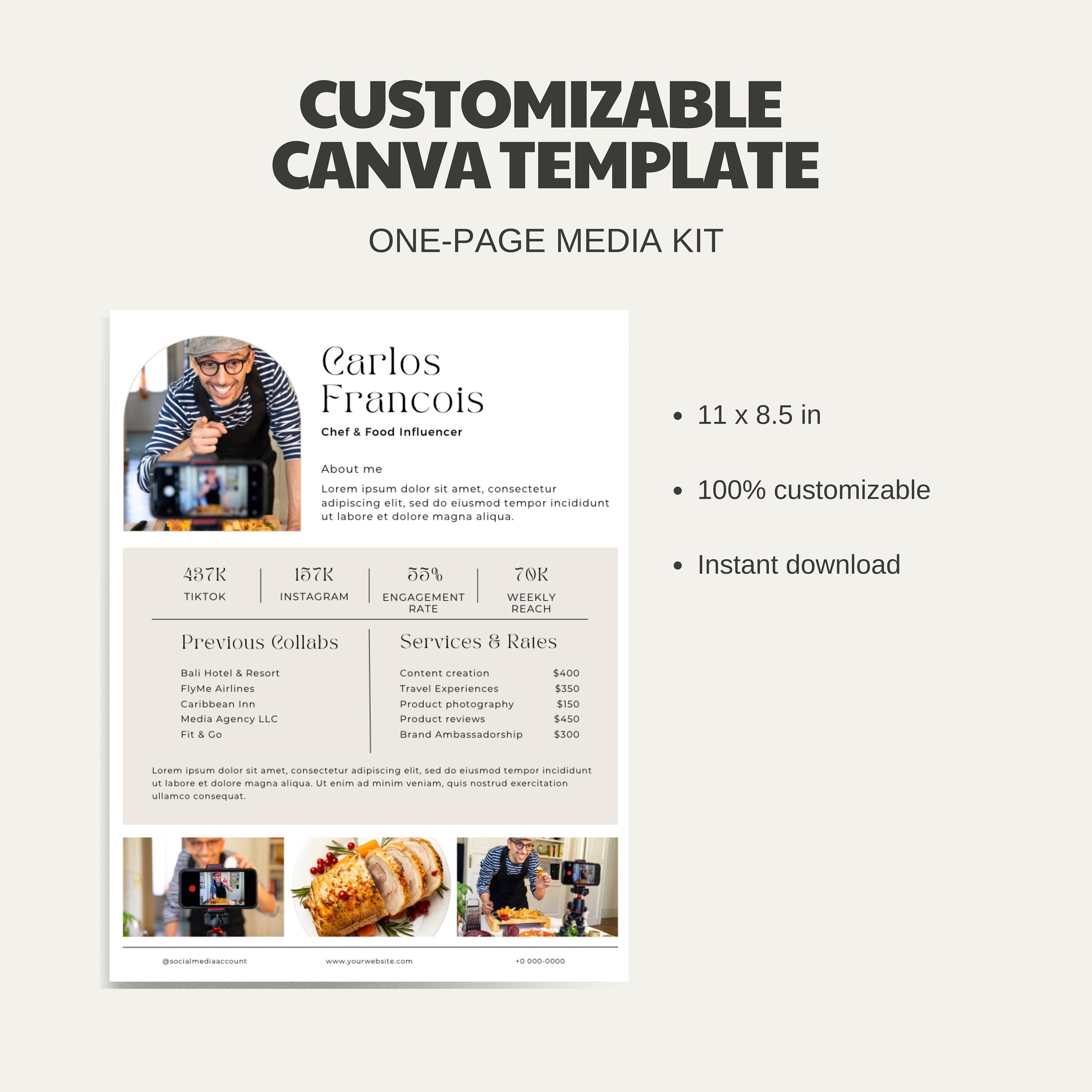 One Page Media Kit Template | Influencer Outreach | Instagram ...