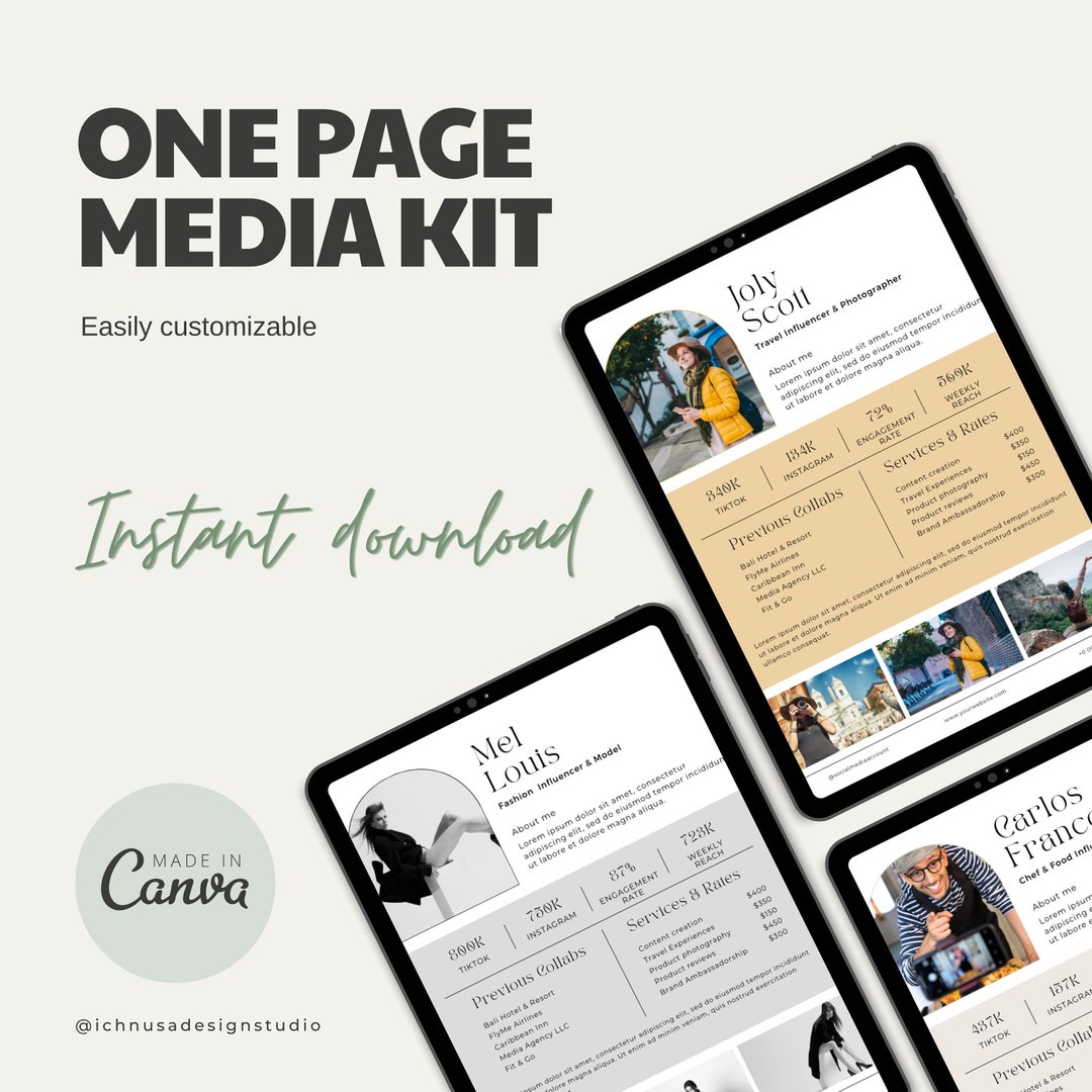 One Page Media Kit Template | Influencer Outreach | Instagram ...