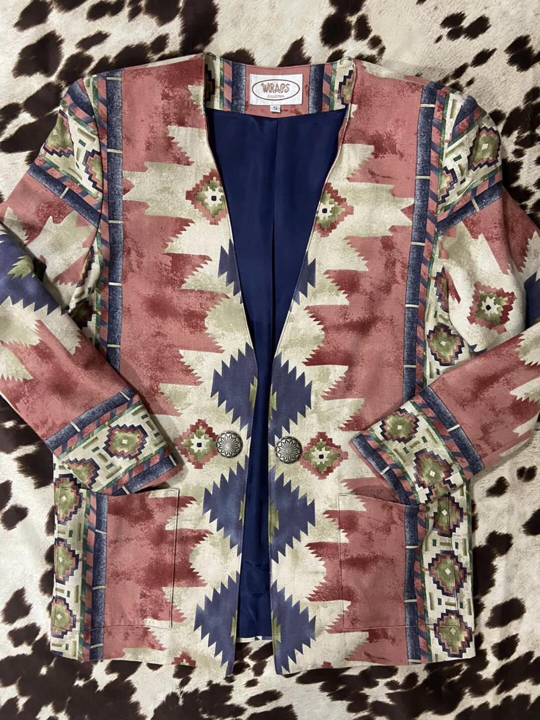 Vintage WRAPS Western Wear Blazer Jacket Ladies Women's Aztec ...