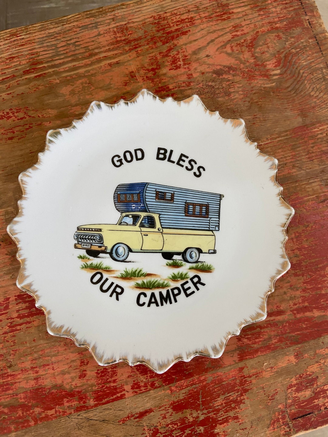 Vintage God Bless Our Camper Plate Souvenir Plate RV Camp Pickup Camper ...
