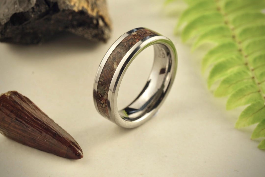 Triceratops Fossil Ring – Dinosaur Bone Tungsten Wedding Band ...