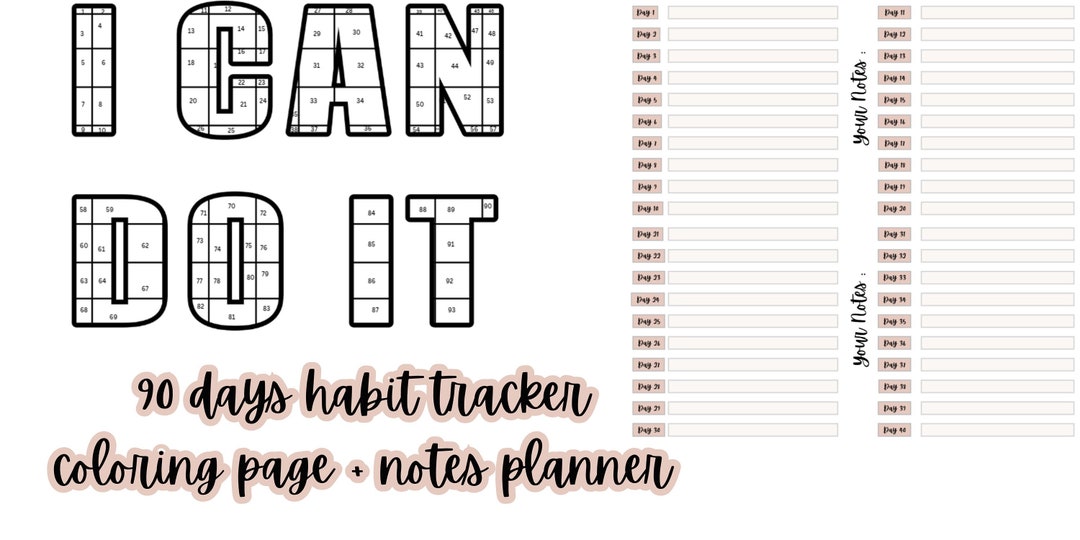 Color by Number, 90 Days Habit Tracker Coloring Page, Challenge Tracker ...