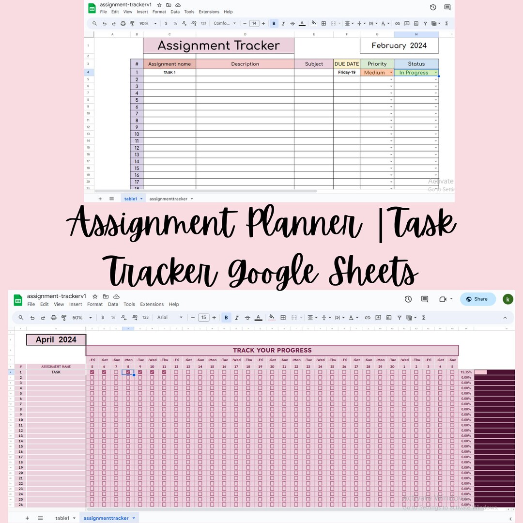 Google Sheets Assignment Tracker Assignment Planner assignment Schedule ...