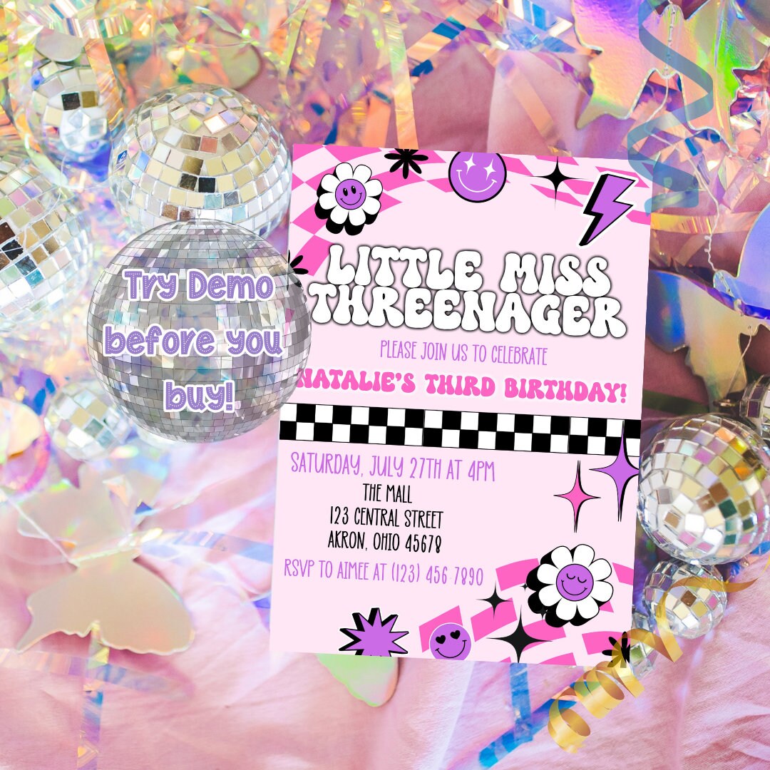 Editable Threenager Birthday Invitation: Happy Smile Punk (digital ...