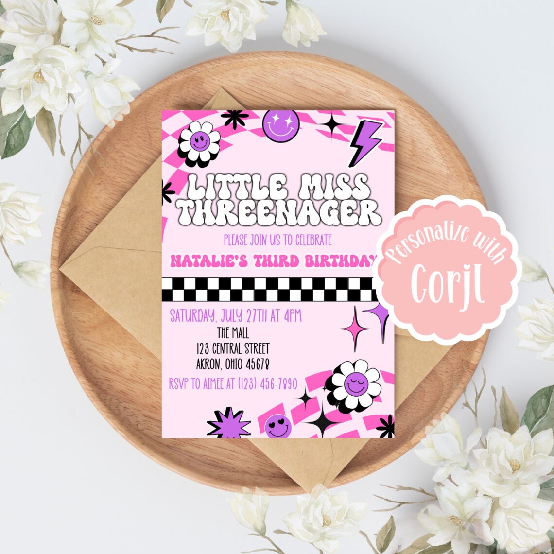 Editable Threenager Birthday Invitation: Happy Smile Punk (digital ...