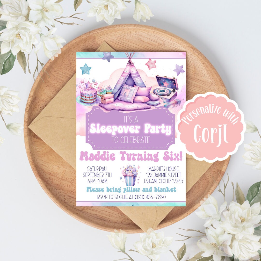 Editable Sleepover Birthday Invitation - Pajama Party *digital Download ...