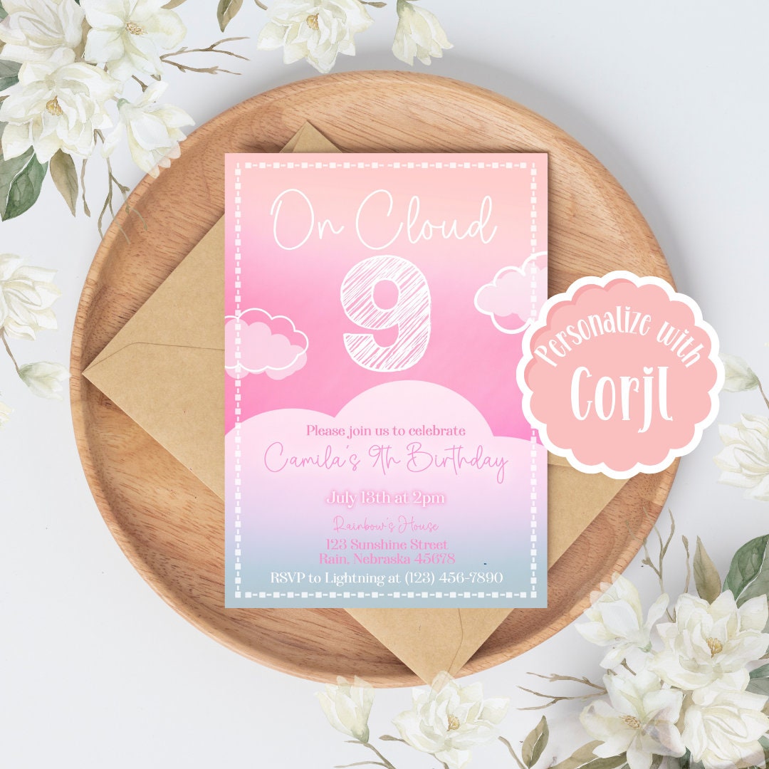 Editable on Cloud Nine Birthday Invitation - Digital Download Png, Pdf ...