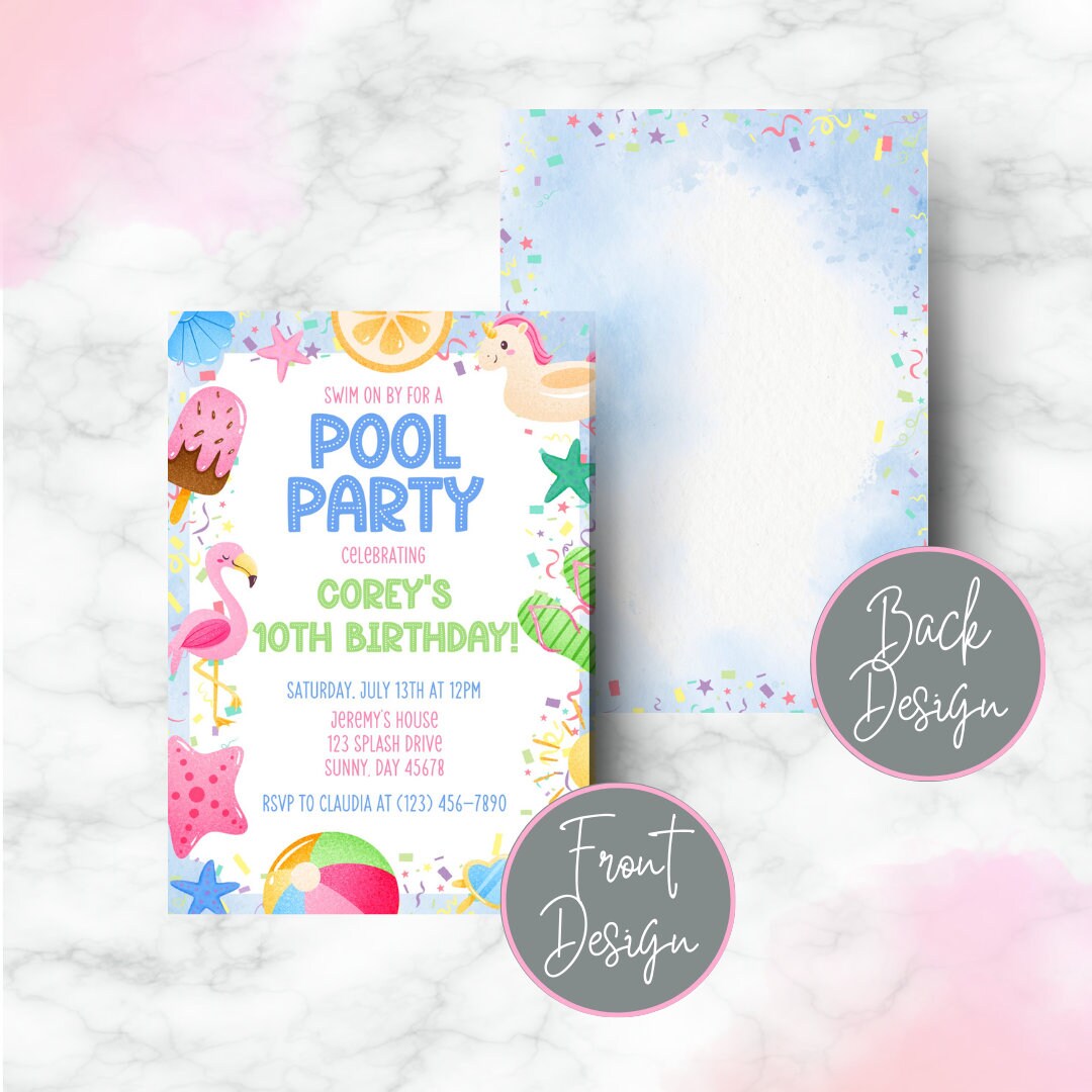 Editable Pool Party Birthday Invitation - Swimming *digital Download ...