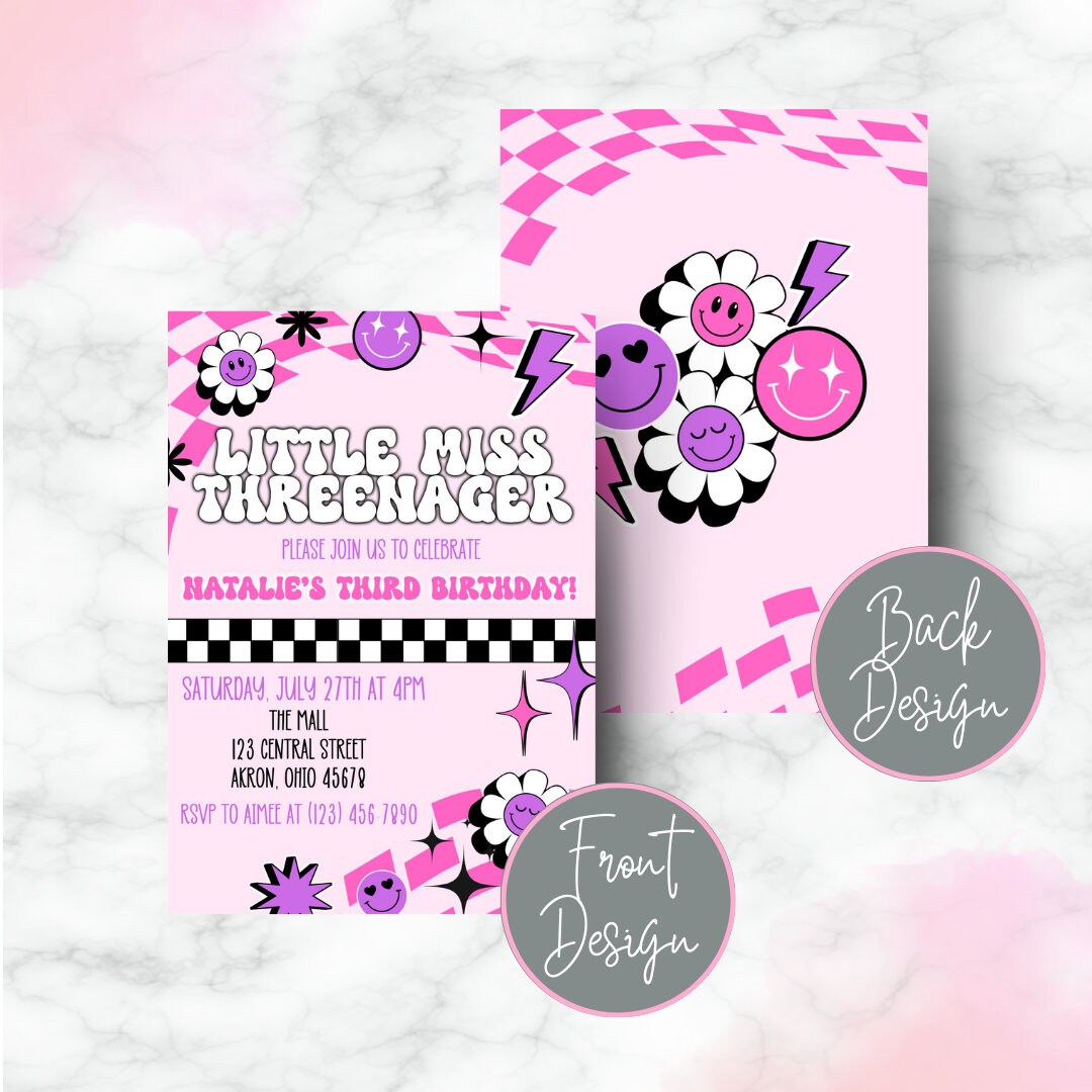 Editable Threenager Birthday Invitation: Happy Smile Punk (digital ...