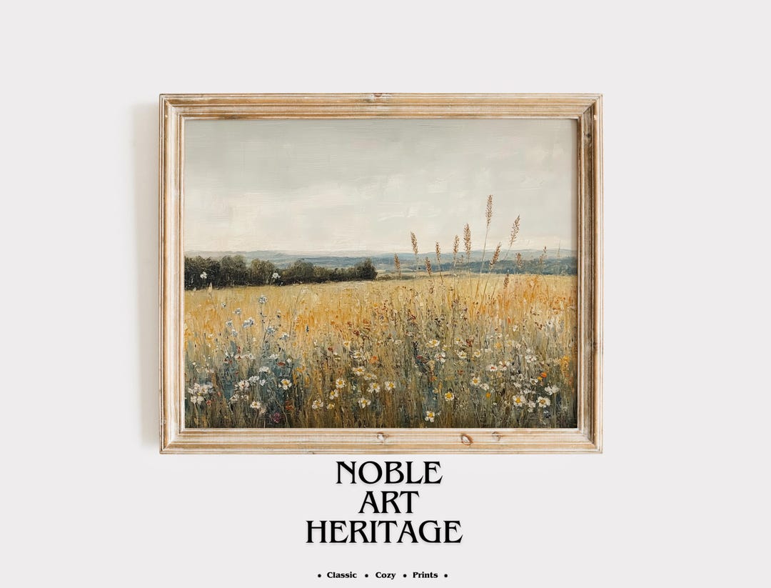 Printable English Countryside Field Painting, Rustic Landscape Wall Art ...