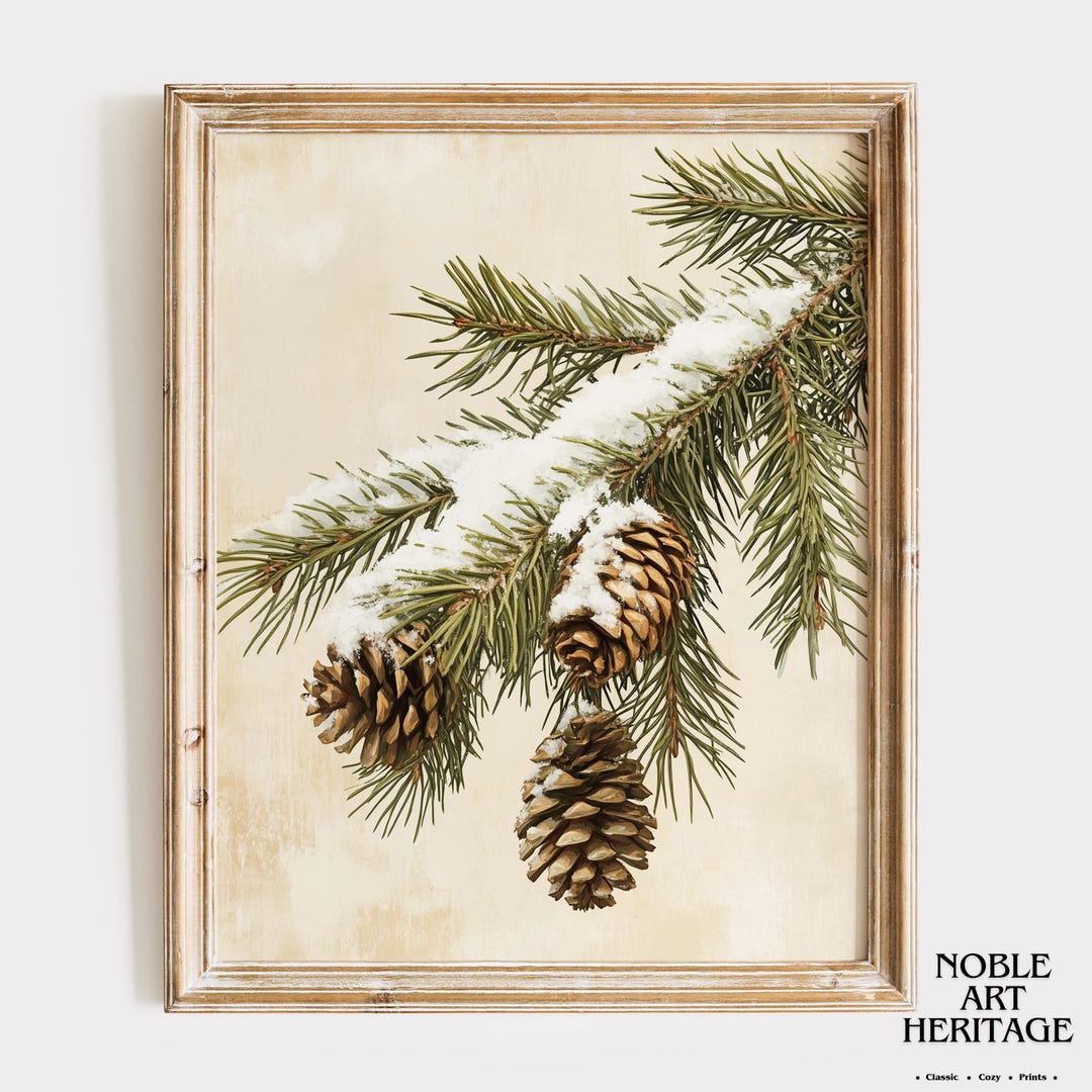 Vintage Winter Pine Branch Print – Rustic Holiday Wall Art (digital ...