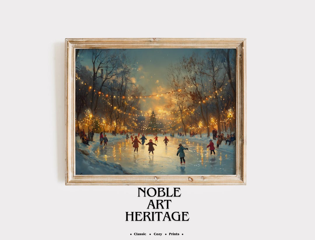 Vintage Christmas Ice Skating Print – Winter Scene Wall Art (digital ...