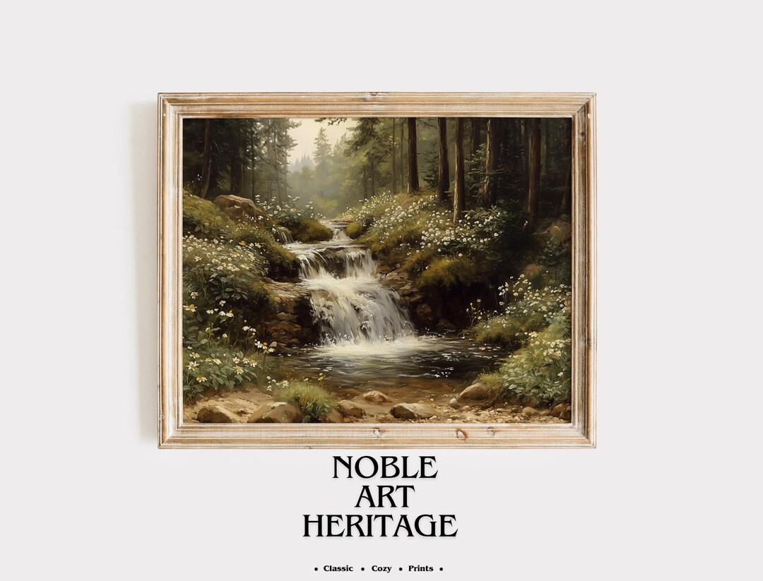Printable Summer Mountain Stream Cascade Scene - Rustic Nature ...