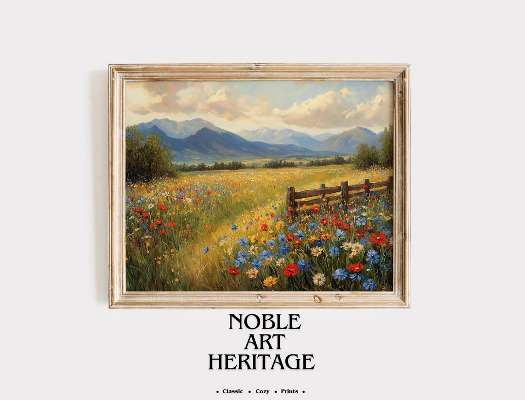 Printable Lush Summer Meadow Painting - Rustic Golden Glow Landscape ...