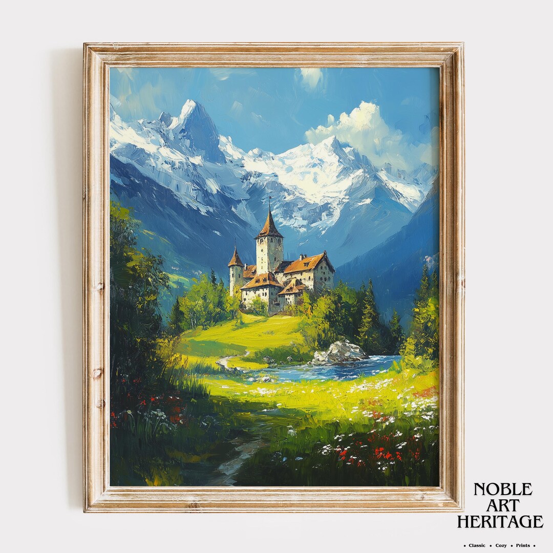 Classic Oil Painting of the Alps - Rustic Summer Landscape, Printable ...
