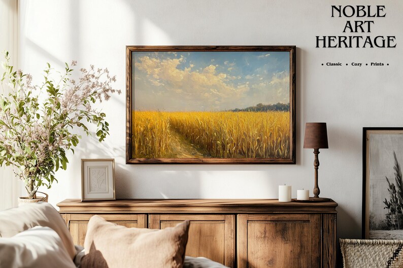 Printable Cornfield Wall Art - Rustic Autumn Farm Landscape, Golden Corn Tassel Scene, Country ...