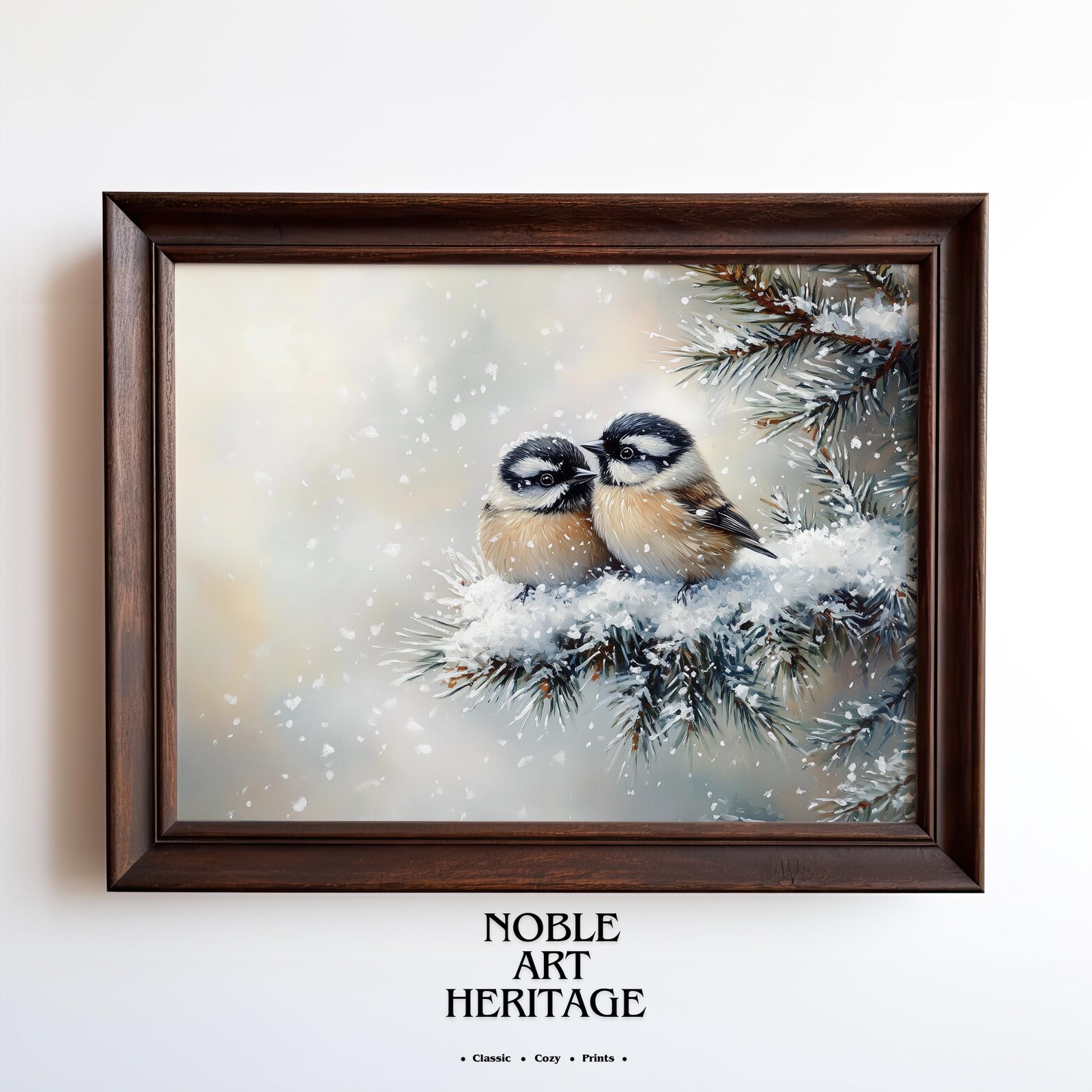 Chickadee Oil Painting – Winter Birds, Cottagecore Print (digital ...