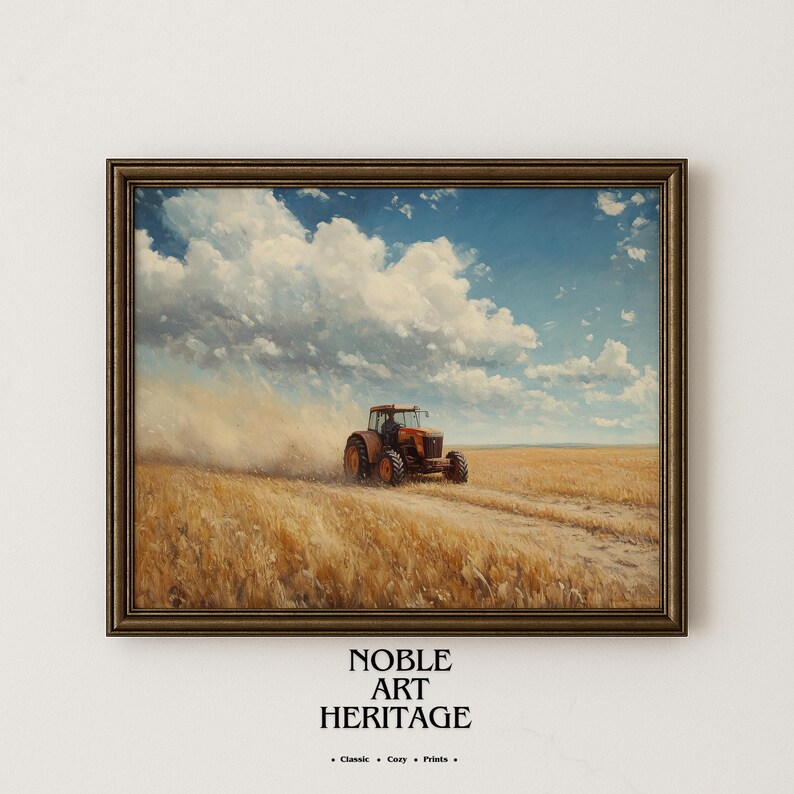 Vintage Farmer Driving Tractor Art - Rustic Farm Landscape, Printable ...
