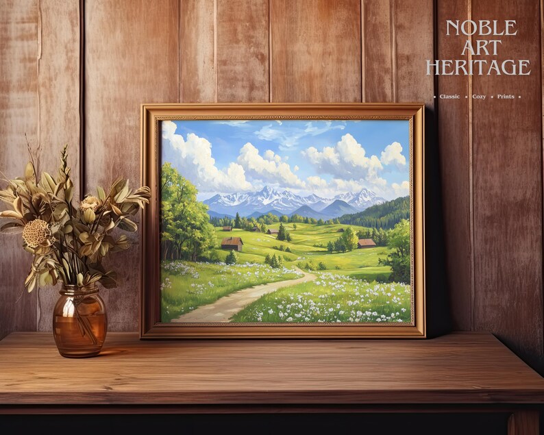Pintura al óleo de un paisaje rural primaveral: arte paisajístico ...