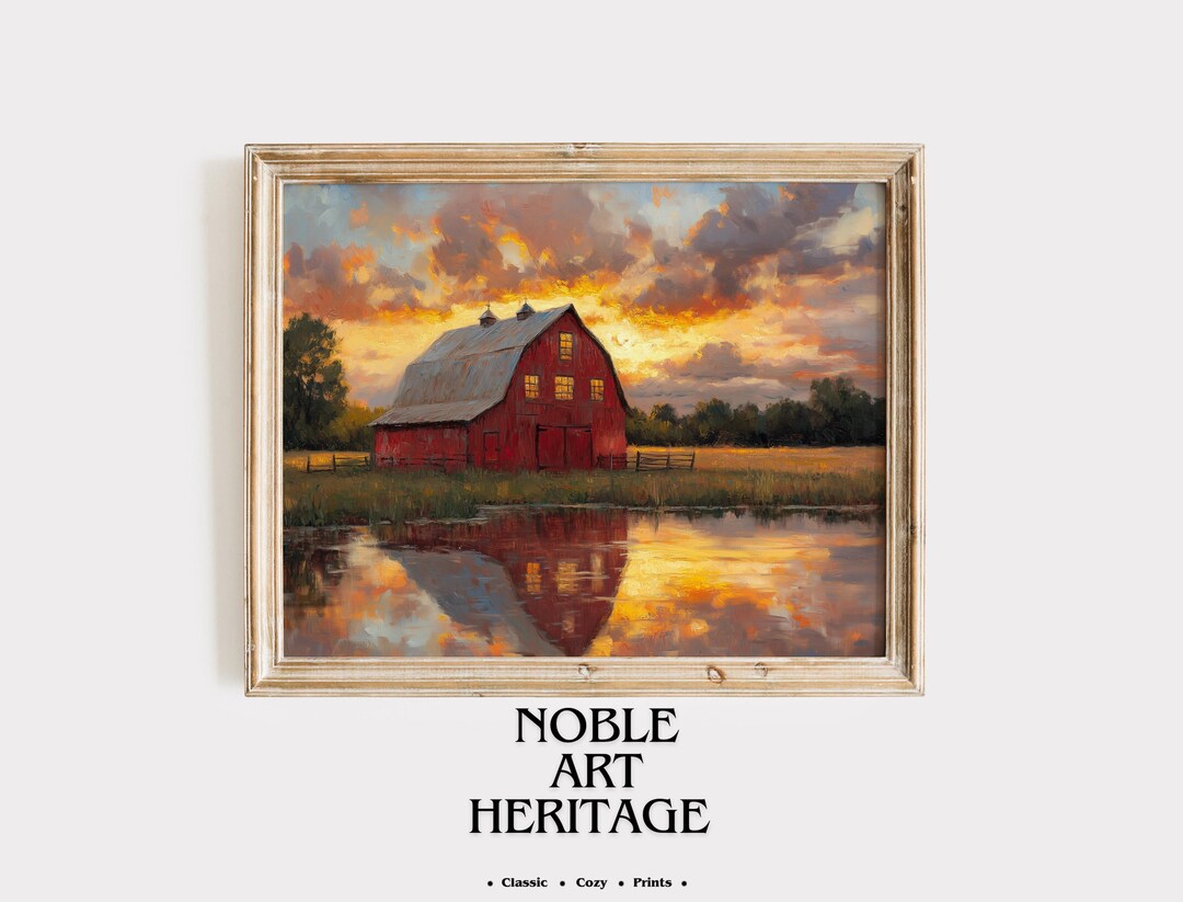 Red Barn Sunset Painting – Vintage Farmhouse Art (digital Print) 891 - Etsy