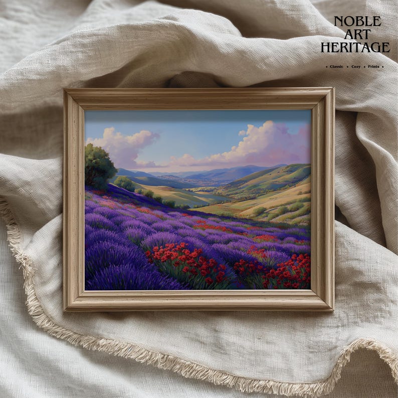 Lavender Poppy Field Landscape Print – Vintage Summer Wall Art (digital ...