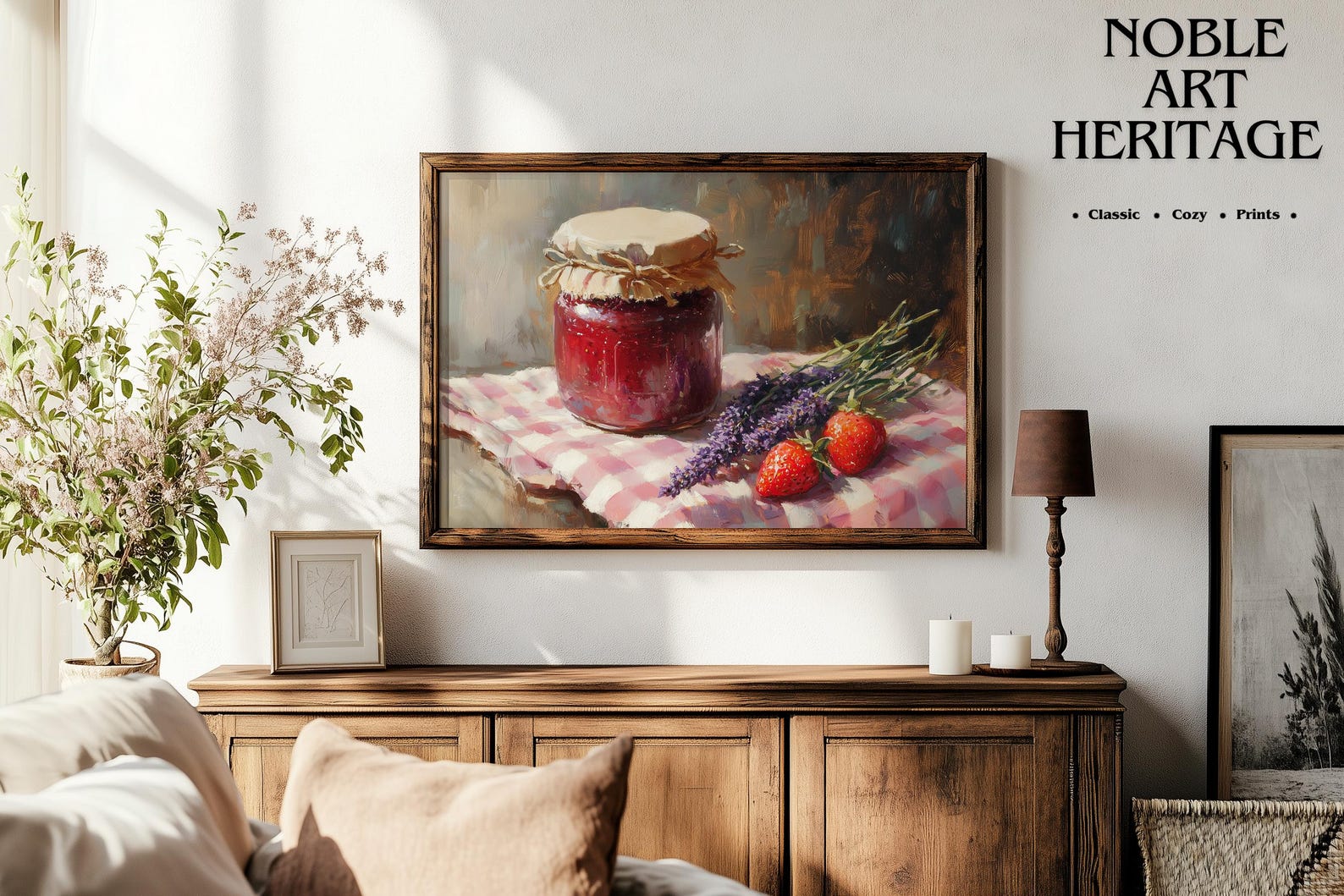 Vintage Strawberry Jam Painting - Rustic Kitchen Decor, Cottagecore Art ...