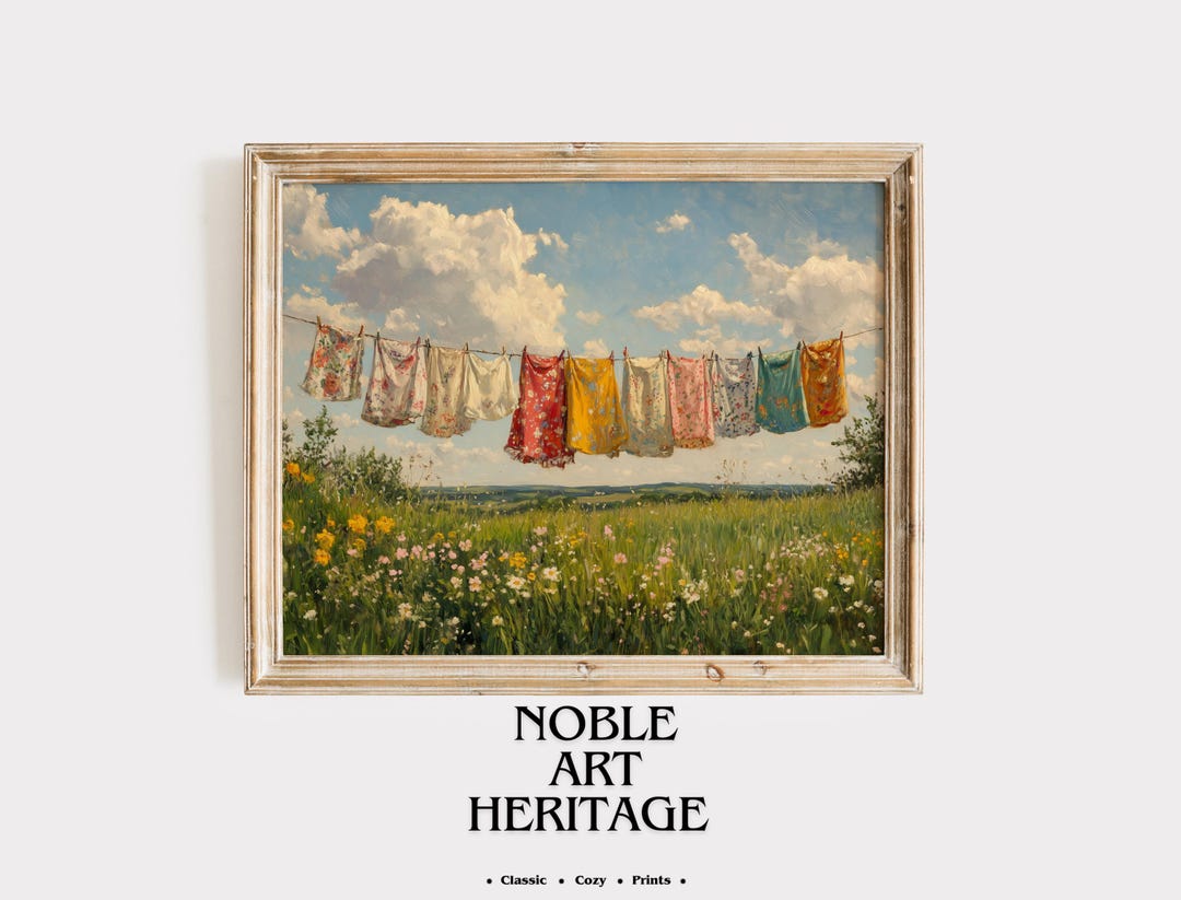 Vintage Clothesline Landscape Print – Rustic Farmhouse Wall Art ...
