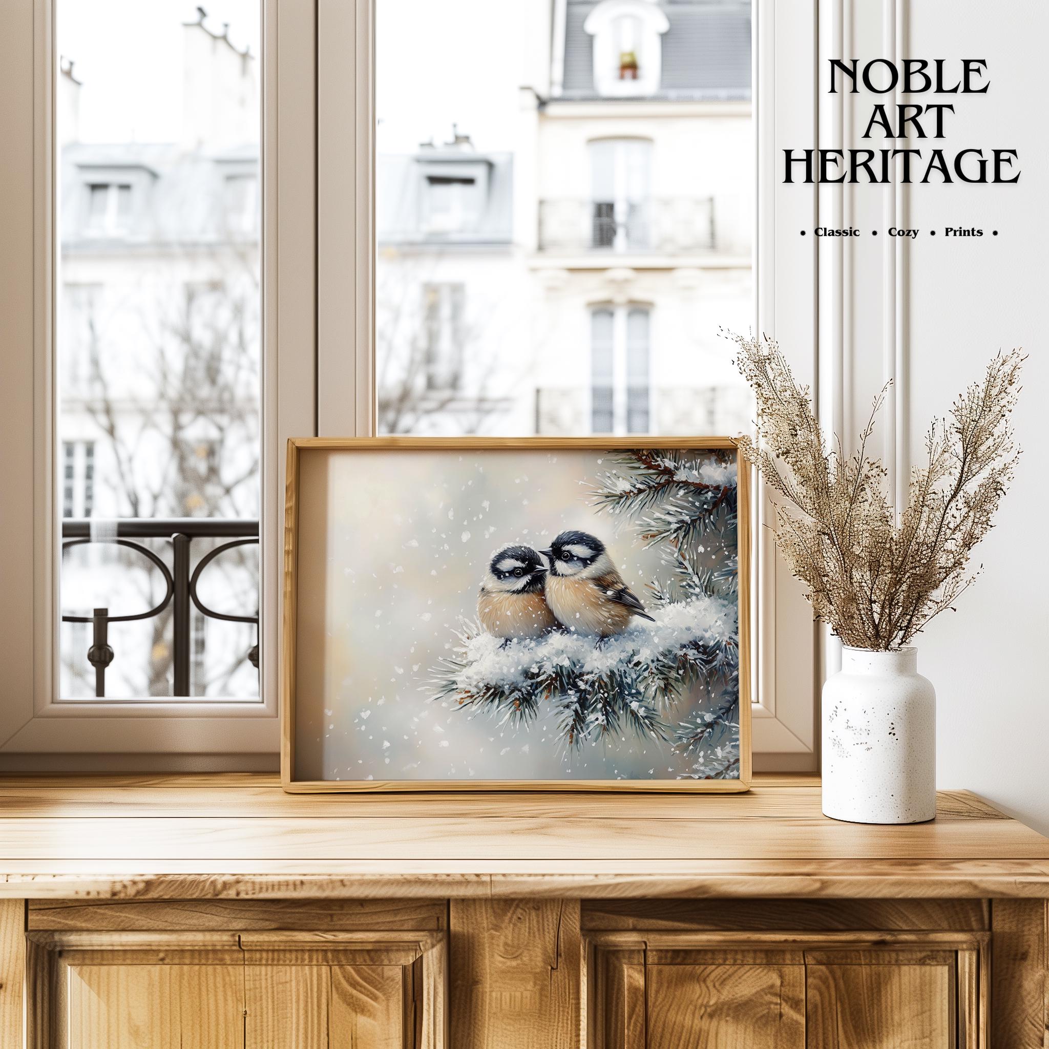Chickadee Oil Painting – Winter Birds, Cottagecore Print (digital ...