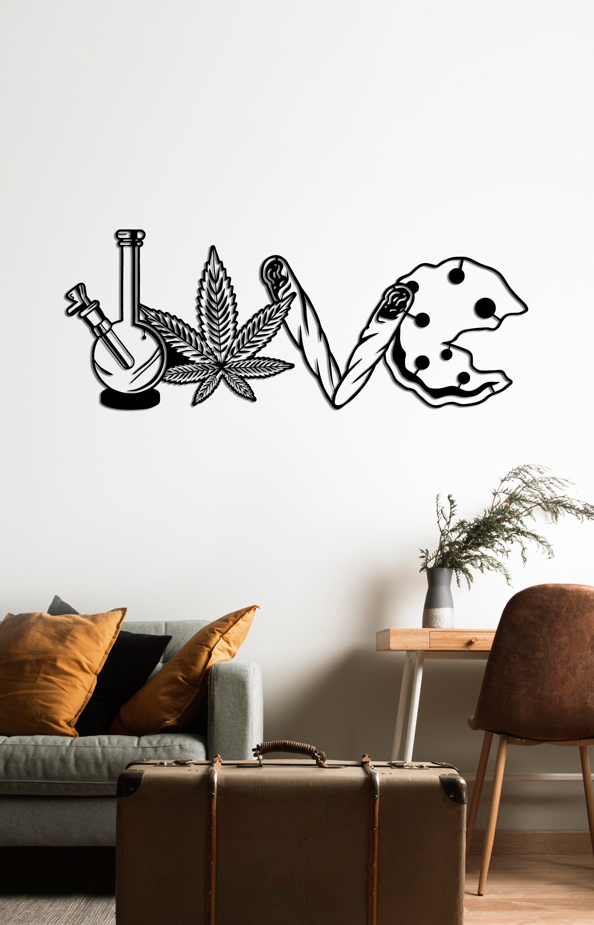 Marijuana Set Metal Wall Art, Joint and Bong Wall Art, Weed Wall Decor ...