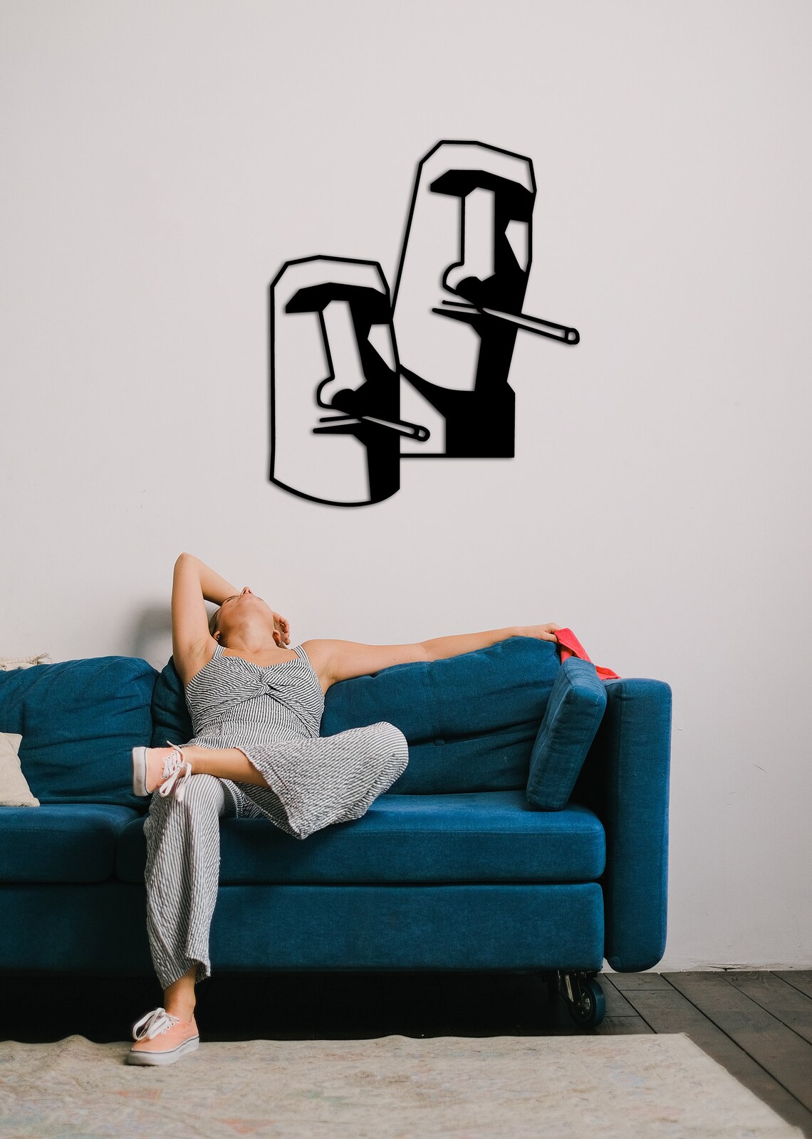 Moais Metal Wall Art, Smoking Moai Metal Wall Decor, Easter Island Moai ...