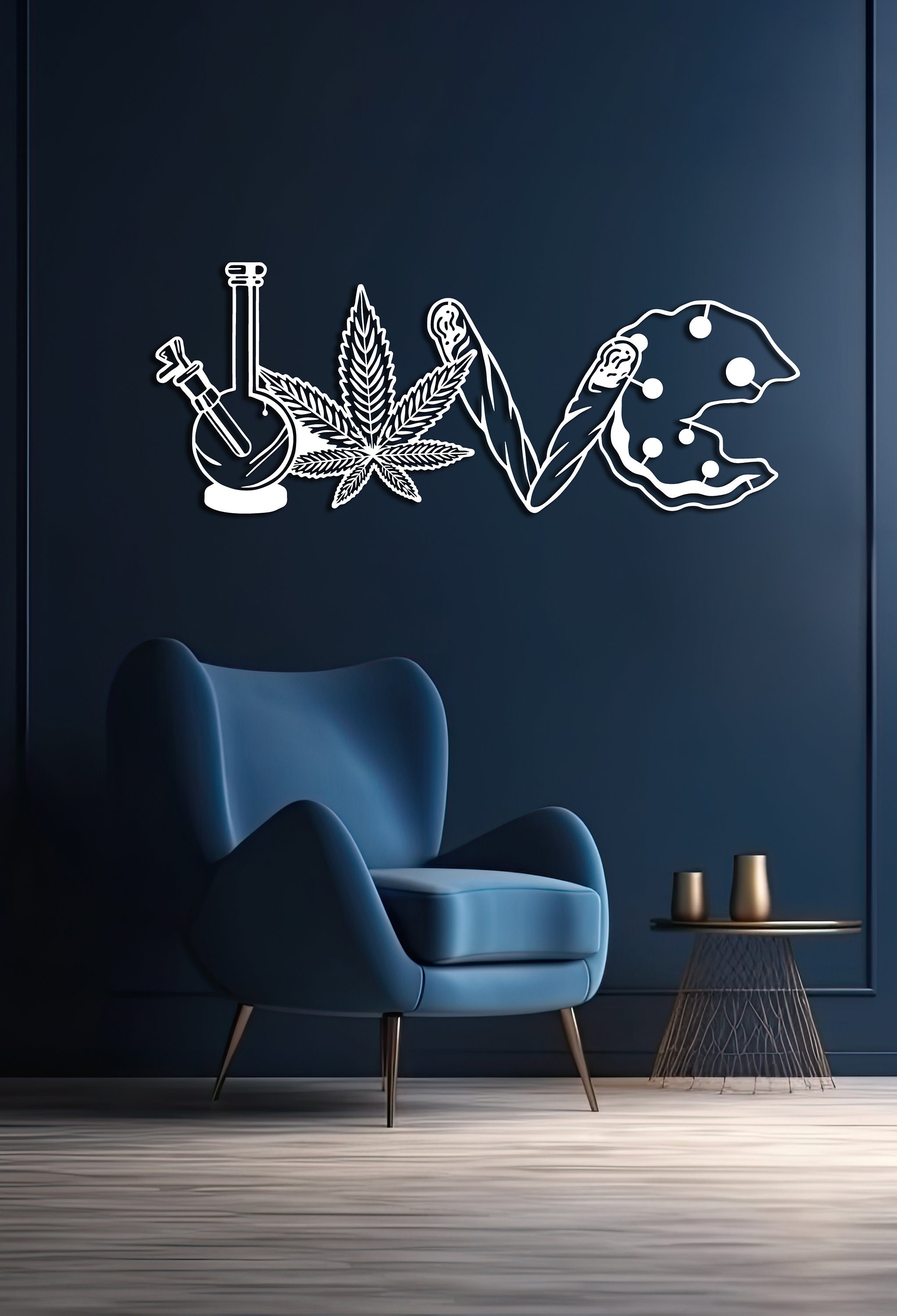 Marijuana Set Metal Wall Art, Joint and Bong Wall Art, Weed Wall Decor ...