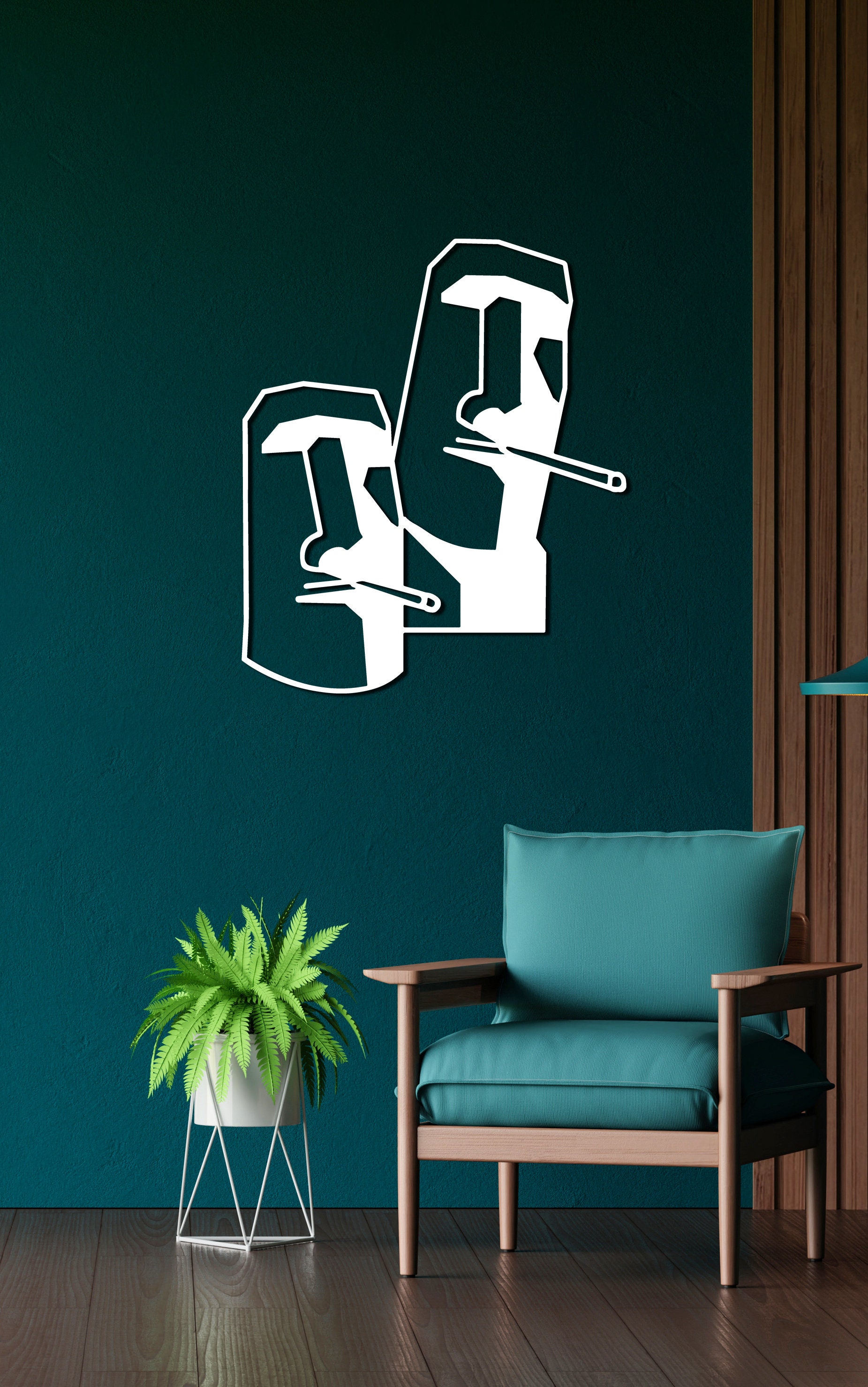 Moais Metal Wall Art, Smoking Moai Metal Wall Decor, Easter Island Moai ...