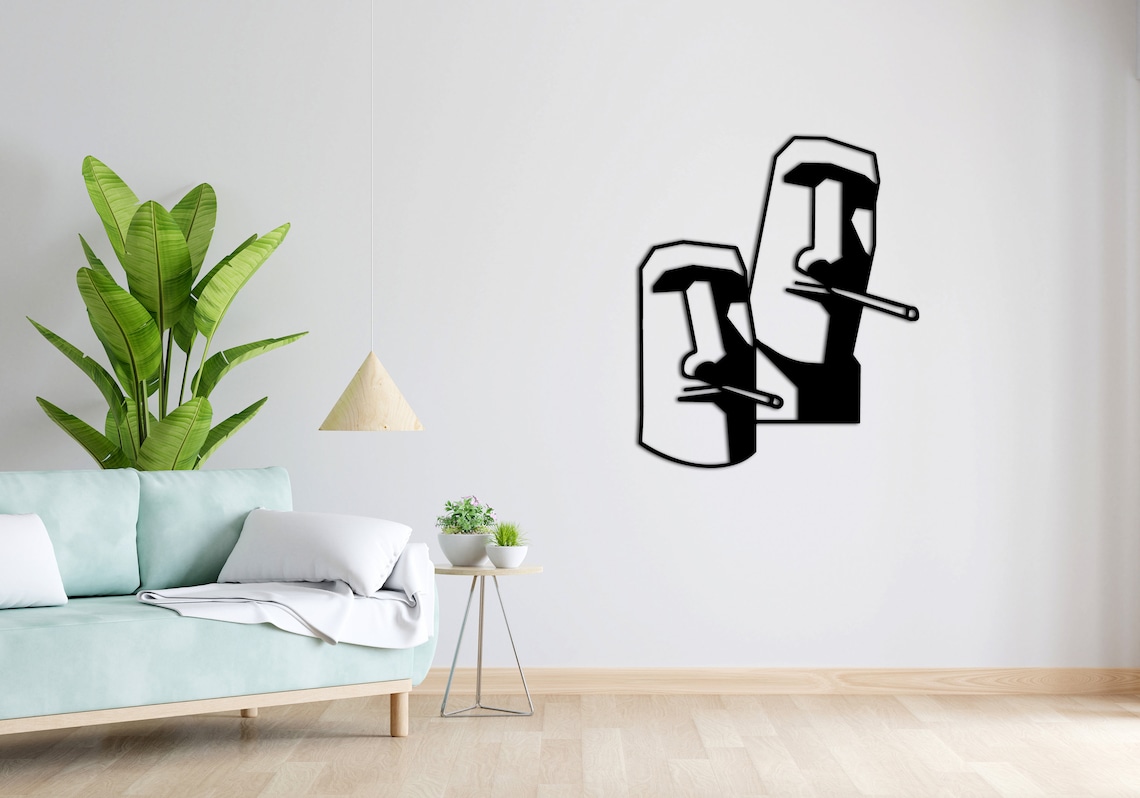 Moais Metal Wall Art, Smoking Moai Metal Wall Decor, Easter Island Moai ...