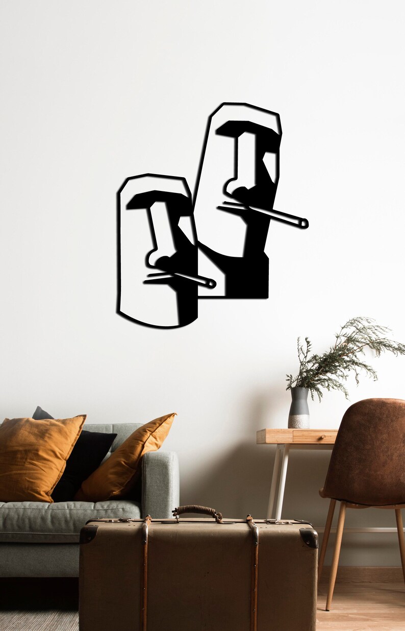 Moais Metal Wall Art, Smoking Moai Metal Wall Decor, Easter Island Moai ...