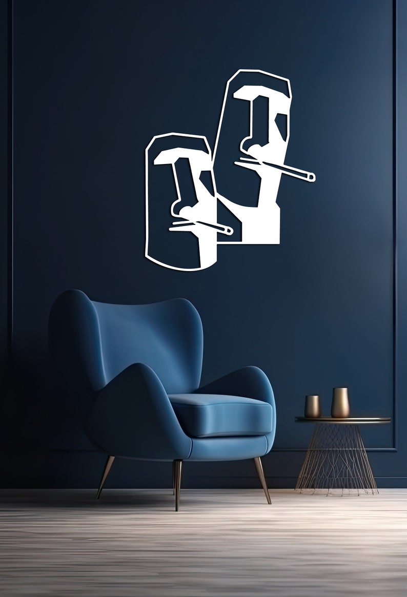 Moais Metal Wall Art, Smoking Moai Metal Wall Decor, Easter Island Moai ...