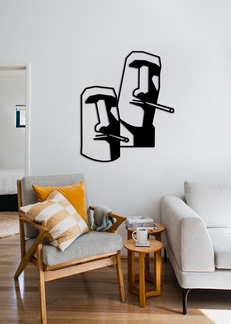 Moais Metal Wall Art, Smoking Moai Metal Wall Decor, Easter Island Moai ...