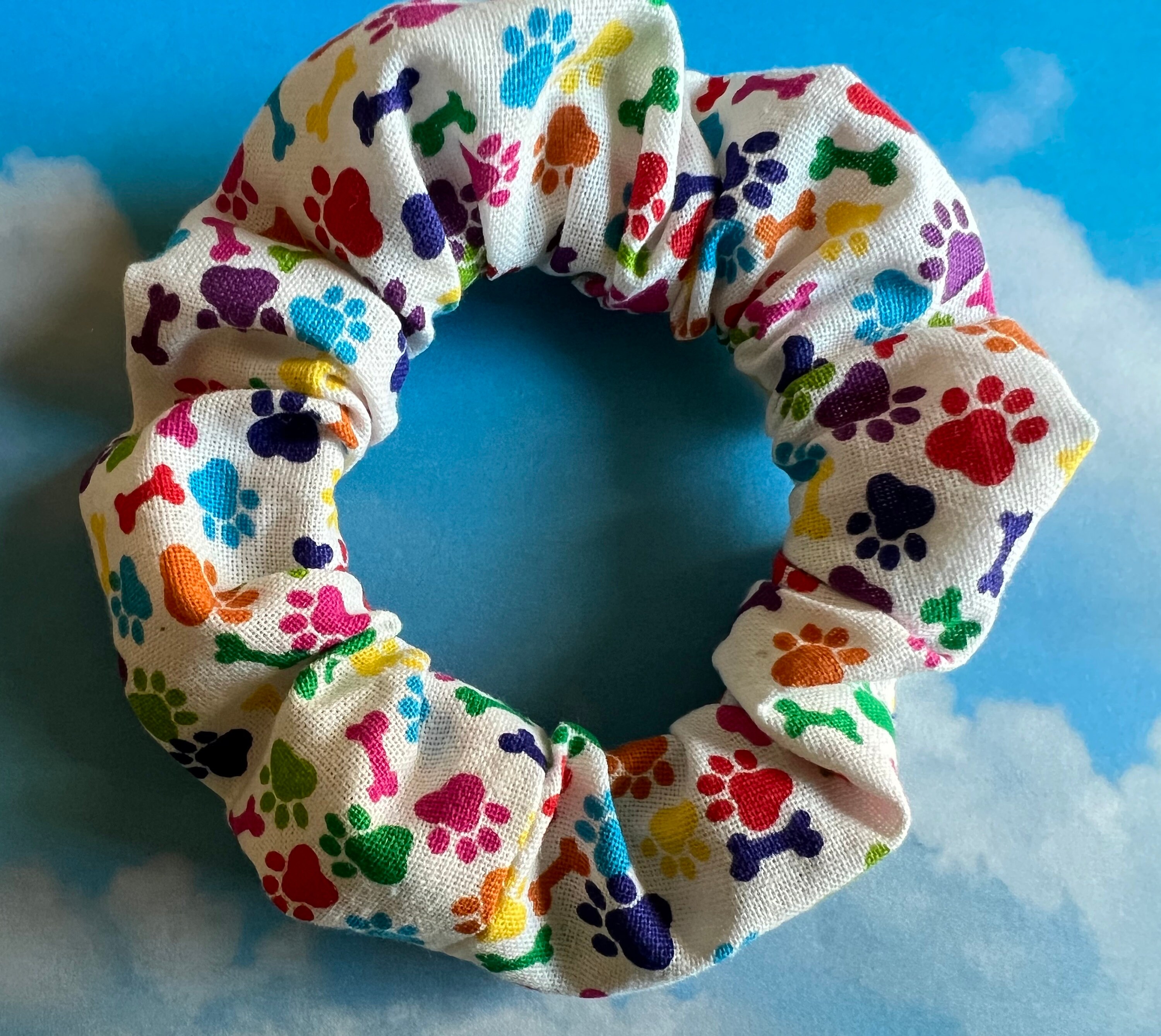 Mini Paw Prints With Bones Scrunchies Dogs Cotton Scrunchy Back to ...