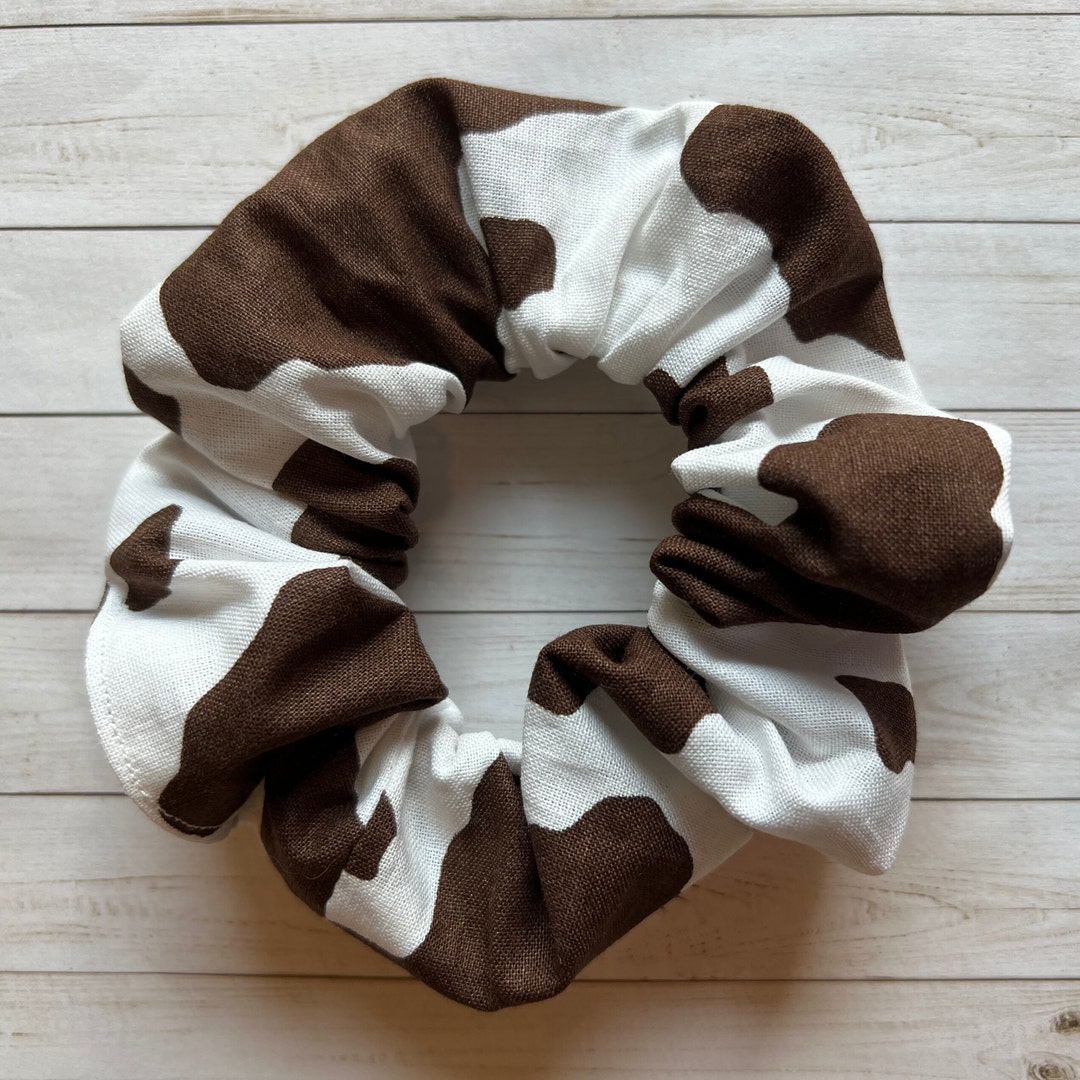 Cow Print Scrunchies on Soft Cotton, Casual Brown Scrunchy, Gift for ...