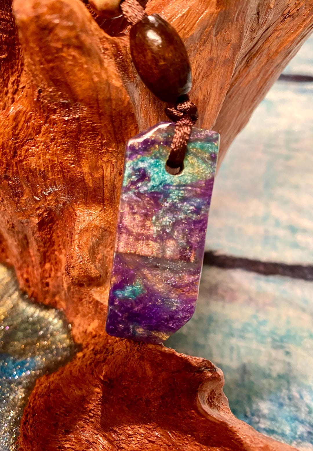 Wood and Epoxy Pendant Necklace - Etsy