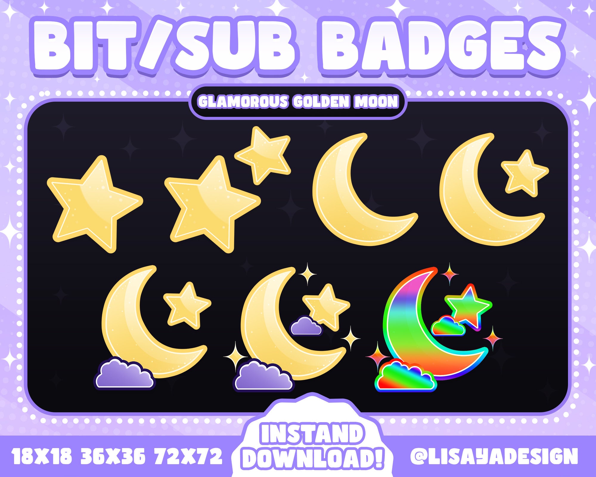 Twitch Sub Badges / Moon Sub Badges / Star Sub Badges / Golden Moon Sub ...