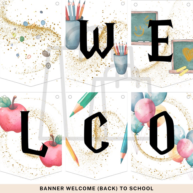 Printable Garland welcome back to School, Pennant DIY to Hang, Banner ...