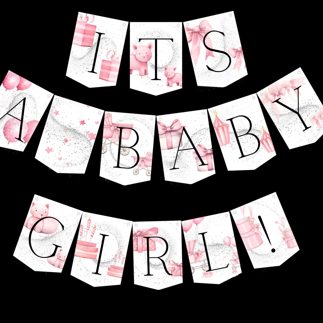 Printable Pink Baby Shower Garland, Baby Shower Pennant, Pink Banner ...