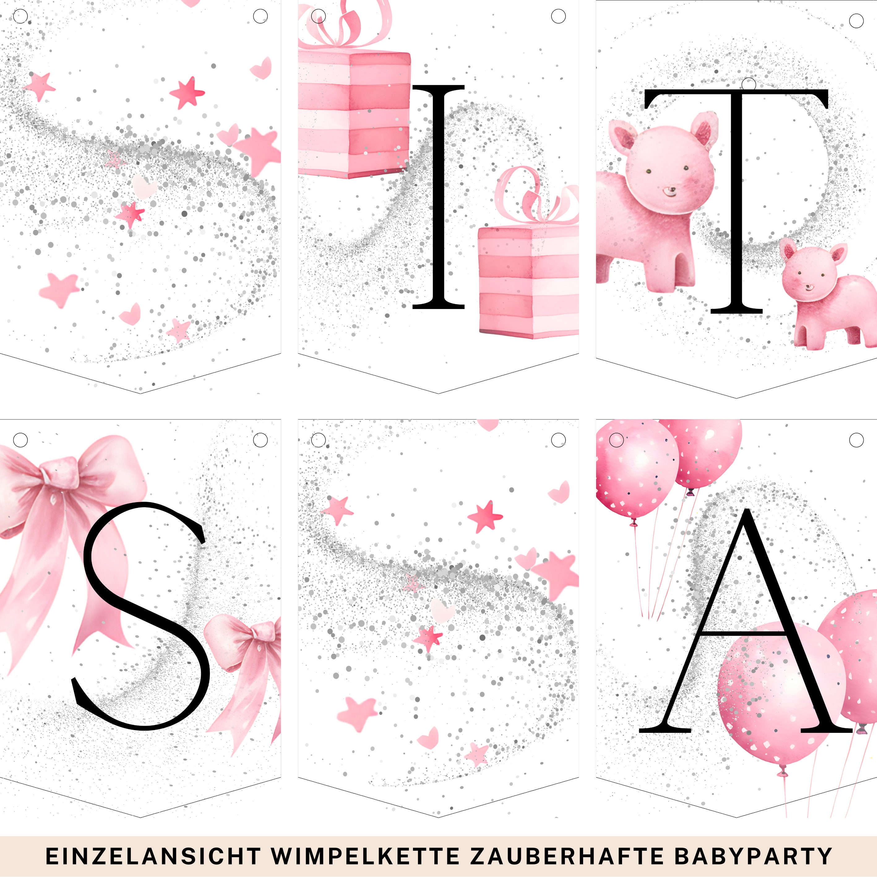 Printable Pink Baby Shower Garland, Baby Shower Pennant, Pink Banner ...