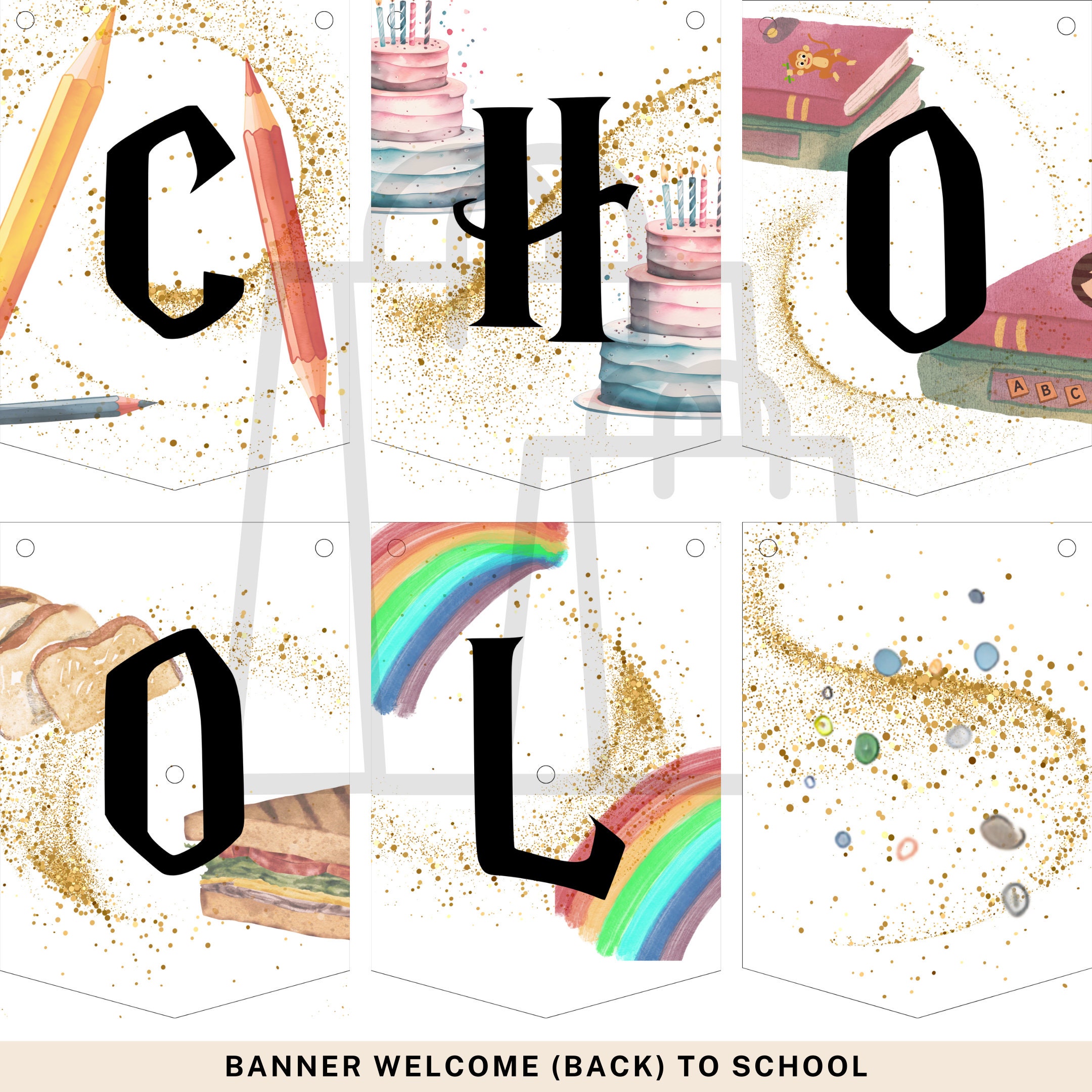 Printable Garland welcome back to School, Pennant DIY to Hang, Banner ...