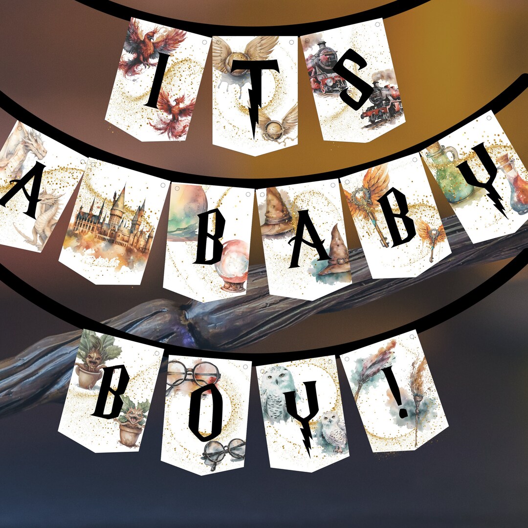 Printable Wizard Baby Shower Garland, Baby Shower Pennant, Wizard ...