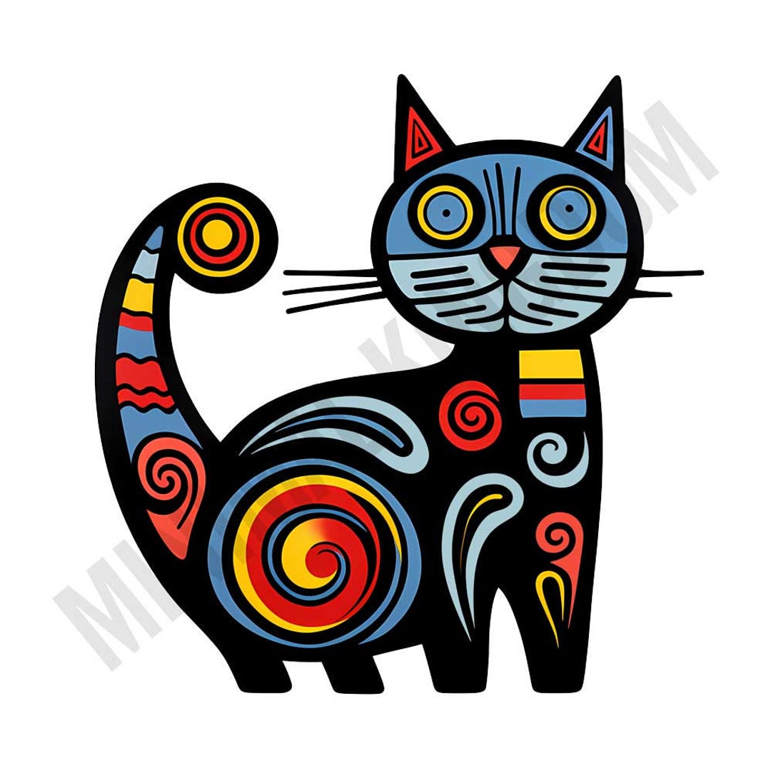 Funky Cat. Digital Art, Hi-res, Tattoo, Logo, Clipart, Cricut ...