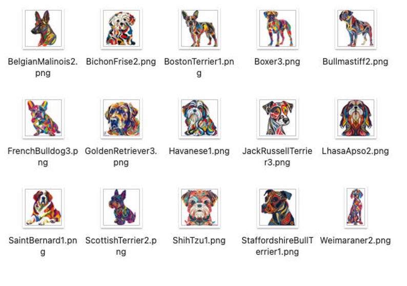 Funky Dog Breed Designs: Retro Colorful PNG Clipart (digital Download ...