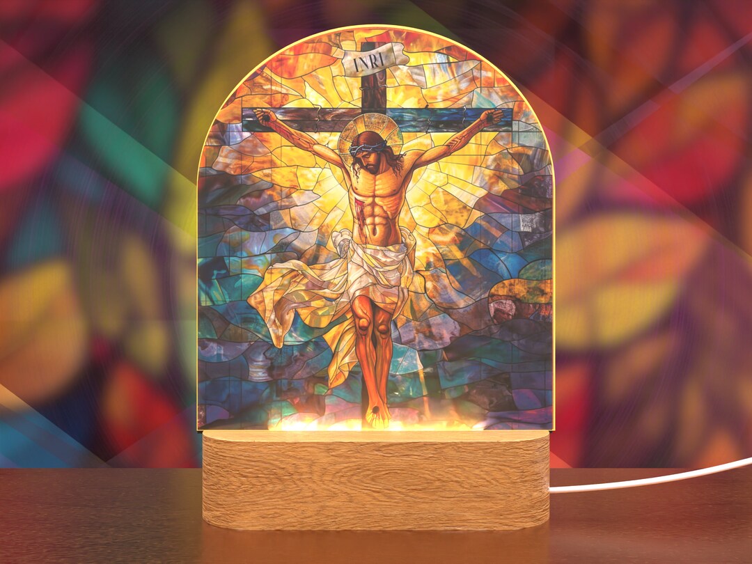 Jesus Christ on the Cross LED Prayer Altar Lamp UV Print of Jesus on ...