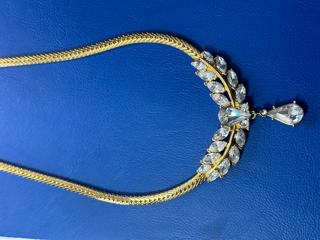 Trifari /vintage Trifari Necklace Gold Tone Clear Rhinestone Teardrops ...